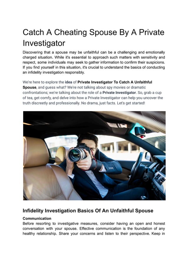 Catch A Cheating Spouse By A Private Investigator.pdf | Cameras and ...