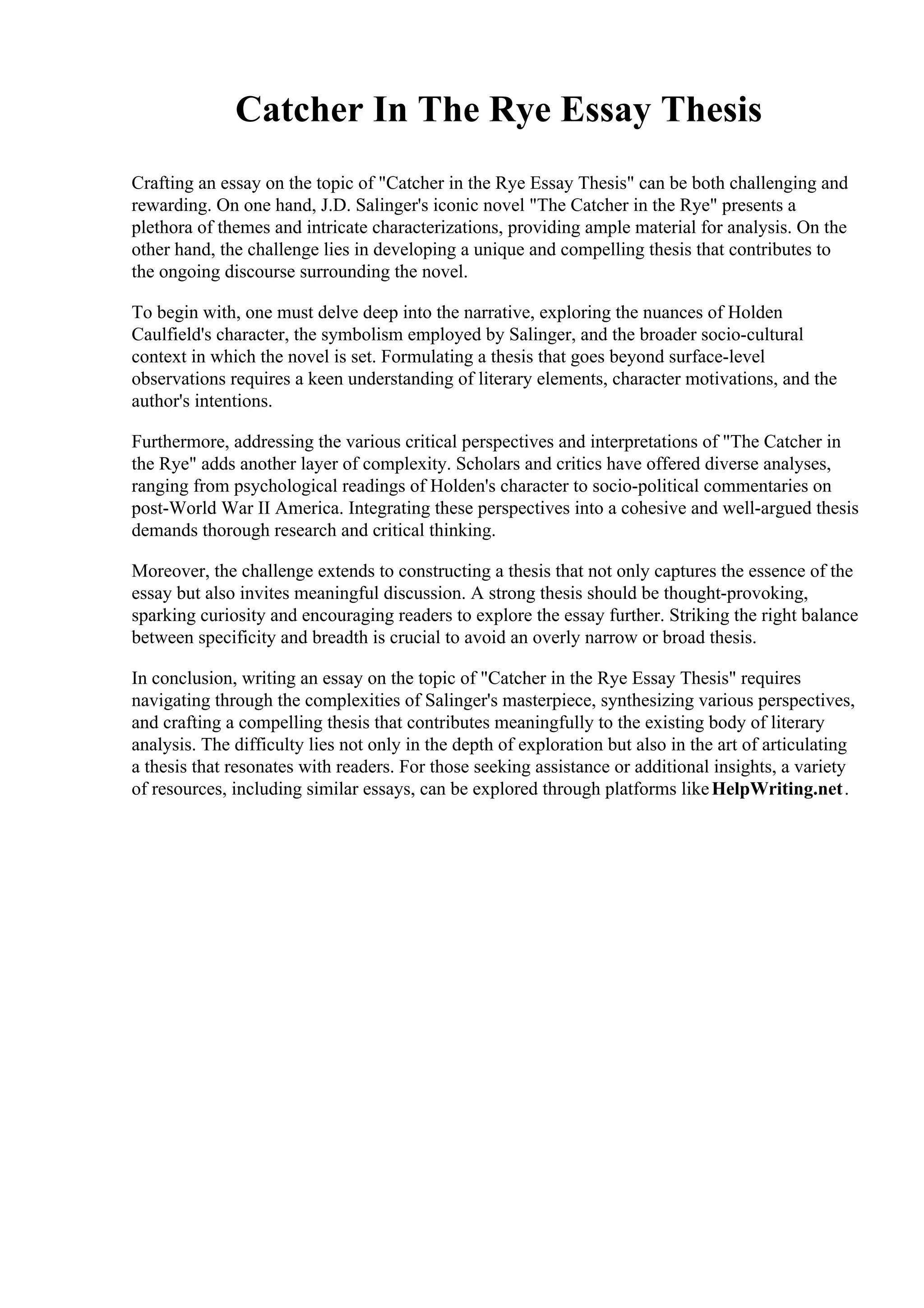 Catcher In The Rye Essay Thesis.pdf