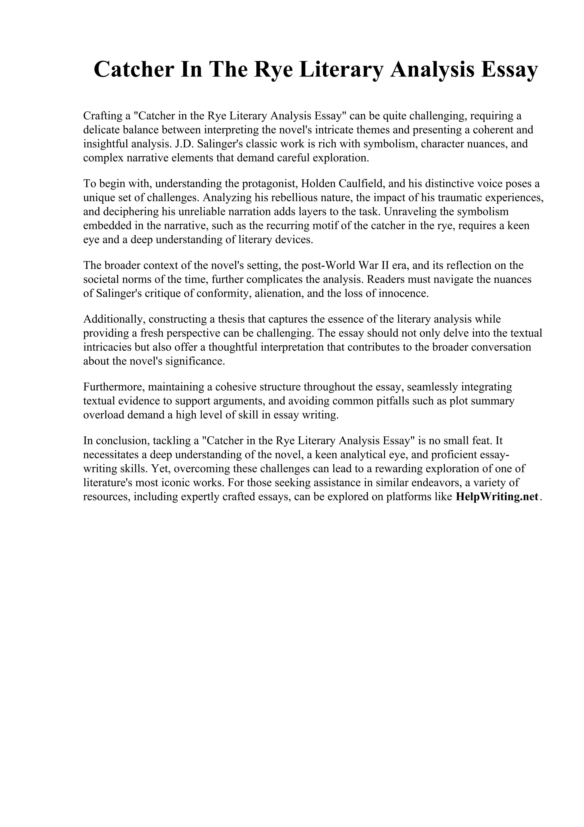 Catcher In The Rye Literary Analysis Essay.pdf