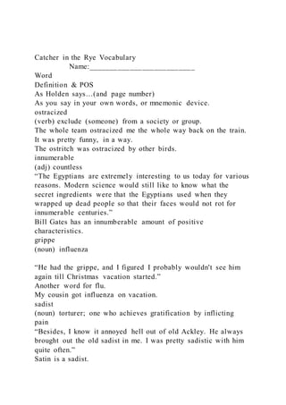 Catcher in the Rye VocabularyName_______________________ | PDF