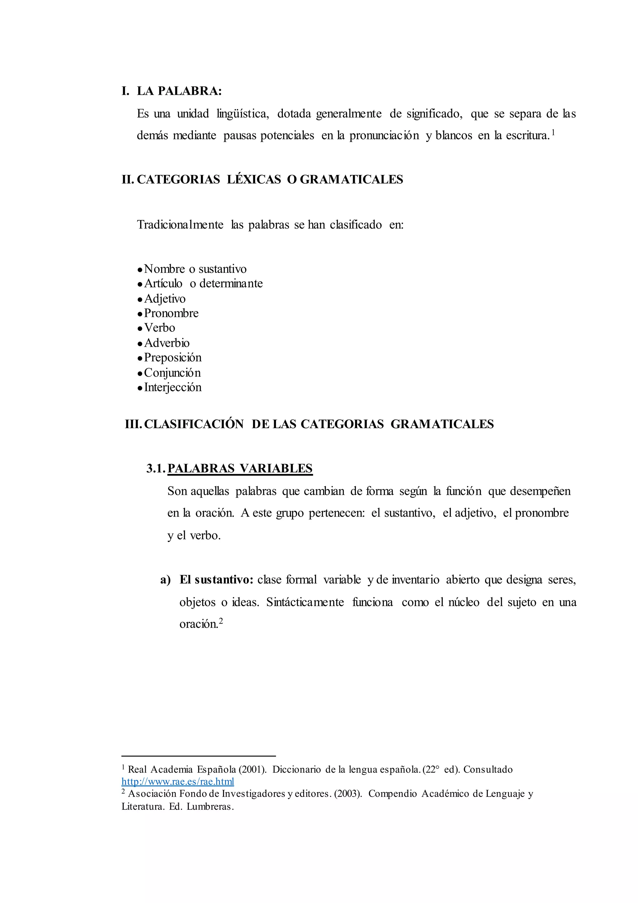 Categorias lexicas terminado | DOCX | Programming Languages | Computing