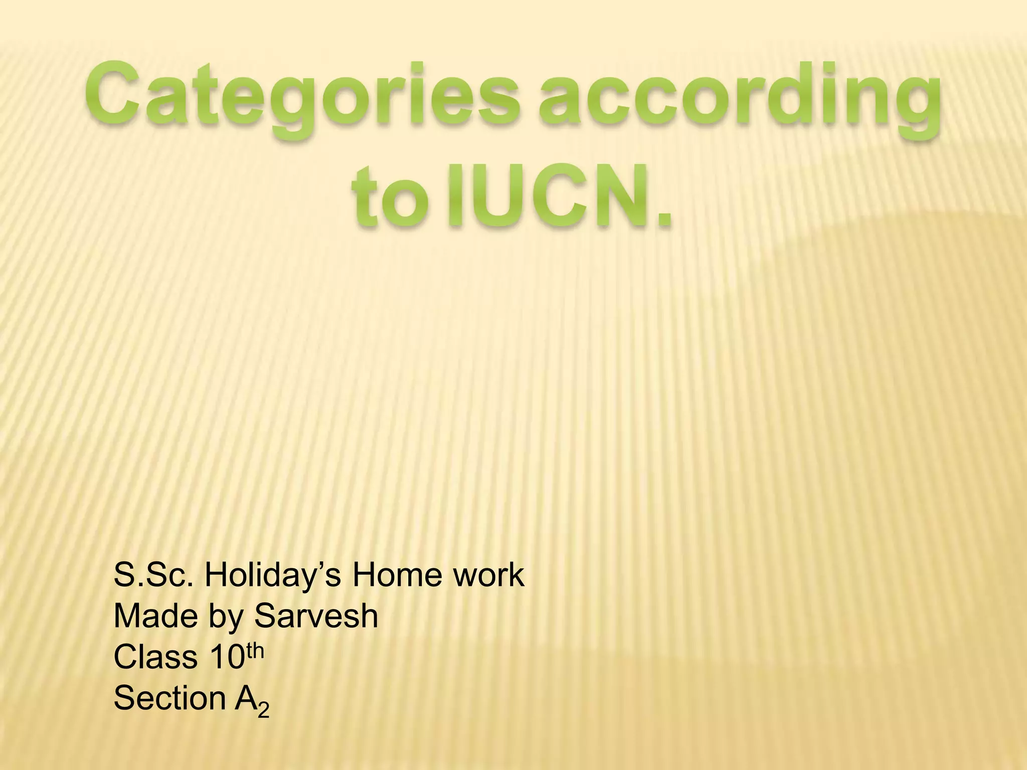 Categories according to iucn ssc ppt by sarvesh 10th a2 | PPTX