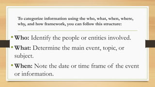 Categorize information presented in text or other media formats by ...