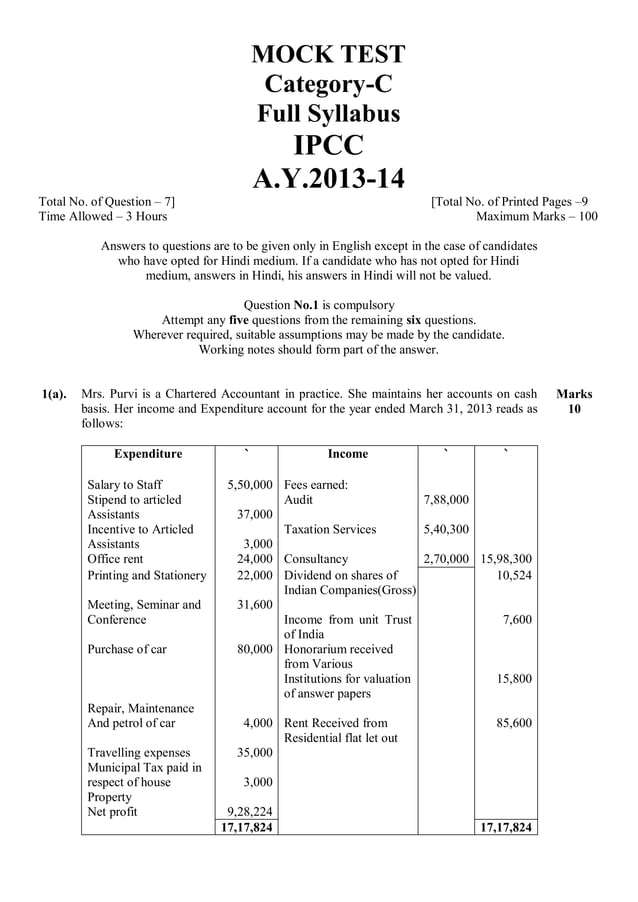CA IPCC Exam Sample Paper | PDF
