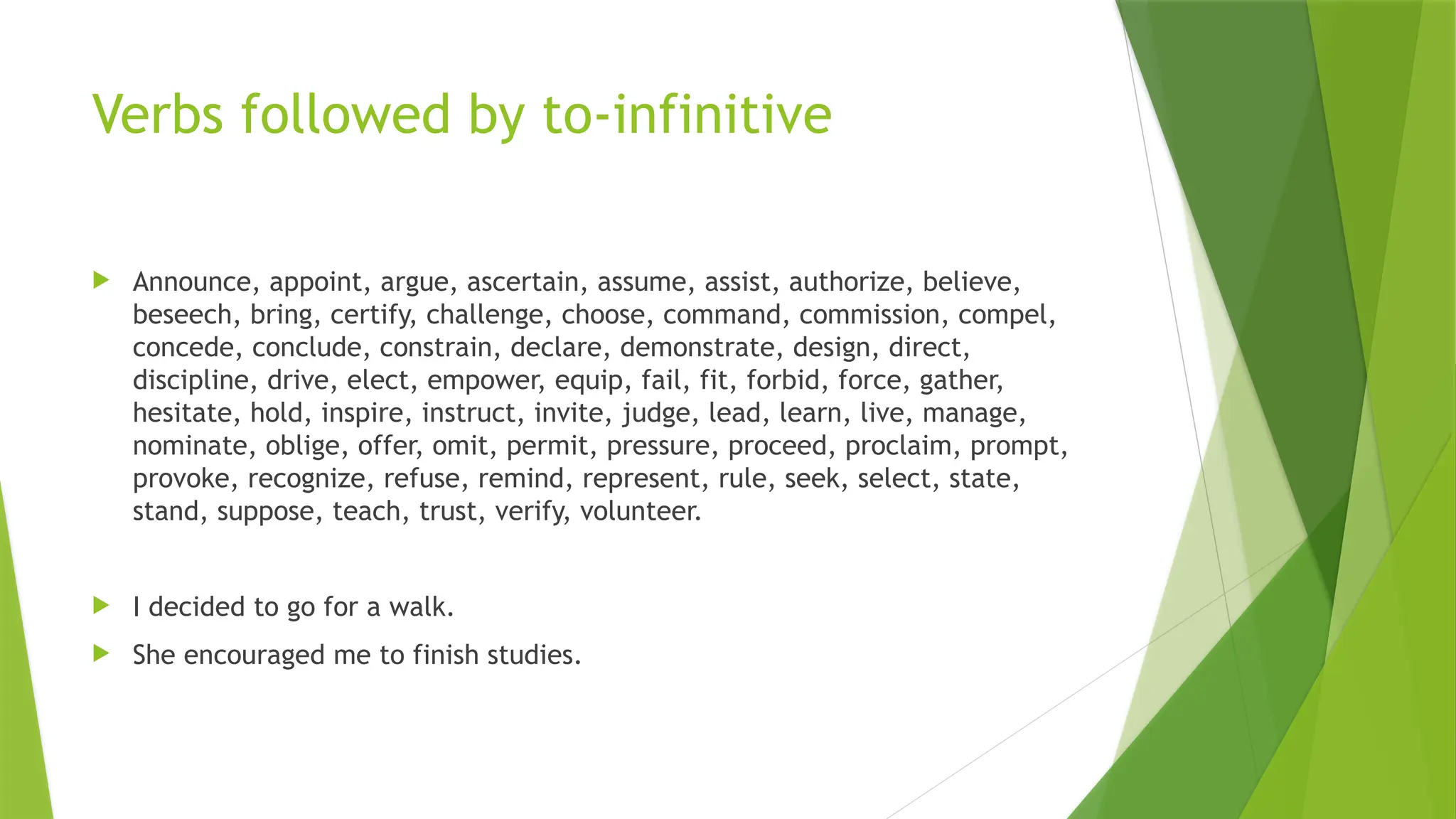 Catenative verb phrases, Special class of verbs of feeling | PPTX