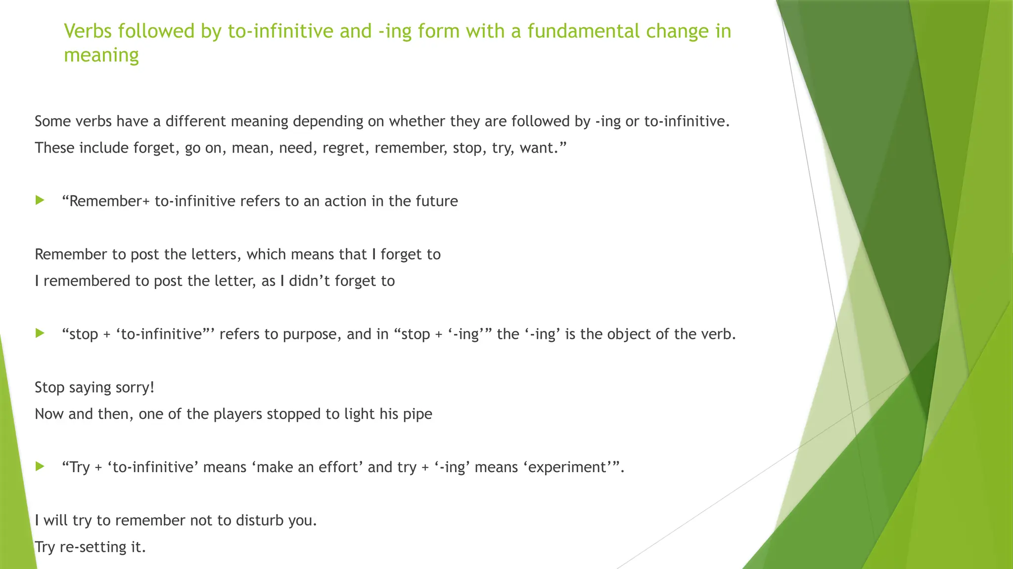Catenative verb phrases, Special class of verbs of feeling | PPTX