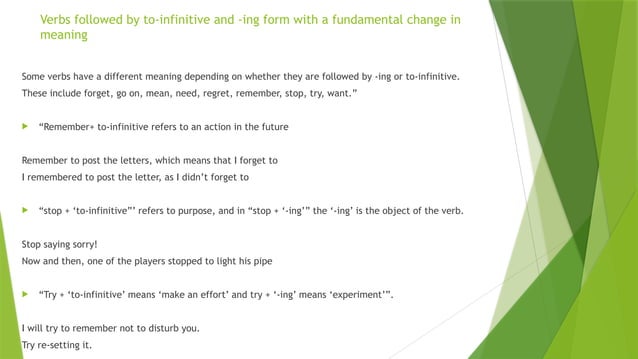 Catenative verb phrases, Special class of verbs of feeling | PPT