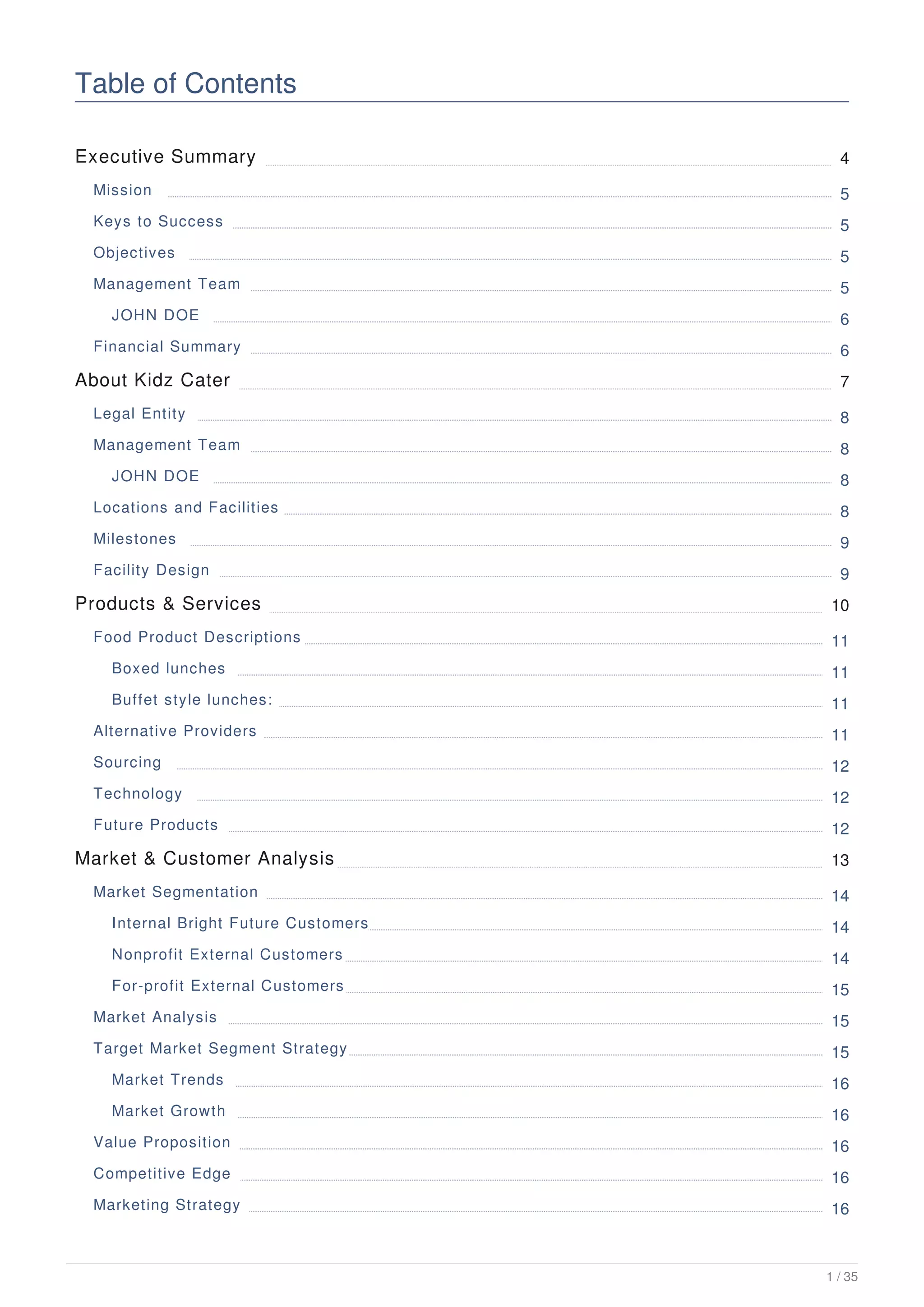 Catering Business Plan Example | PDF