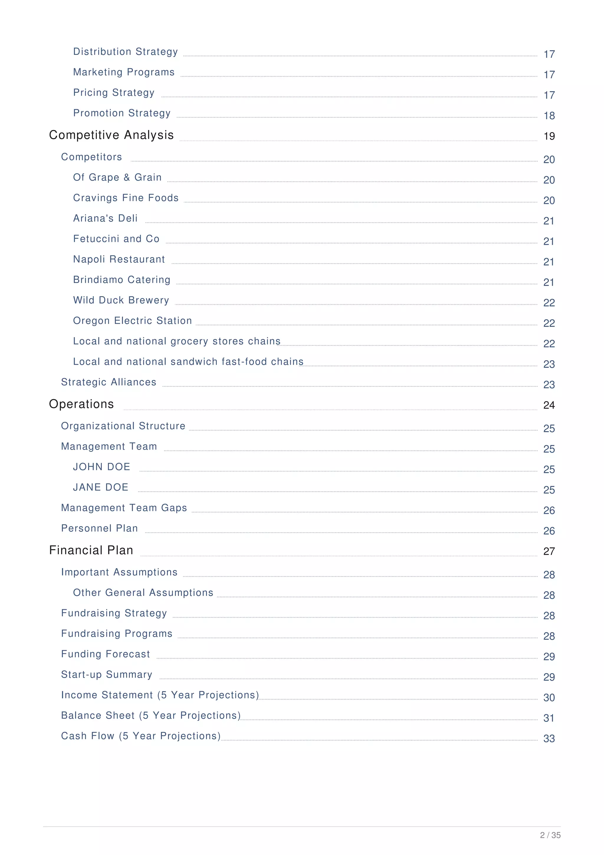 catering business plan example | PDF