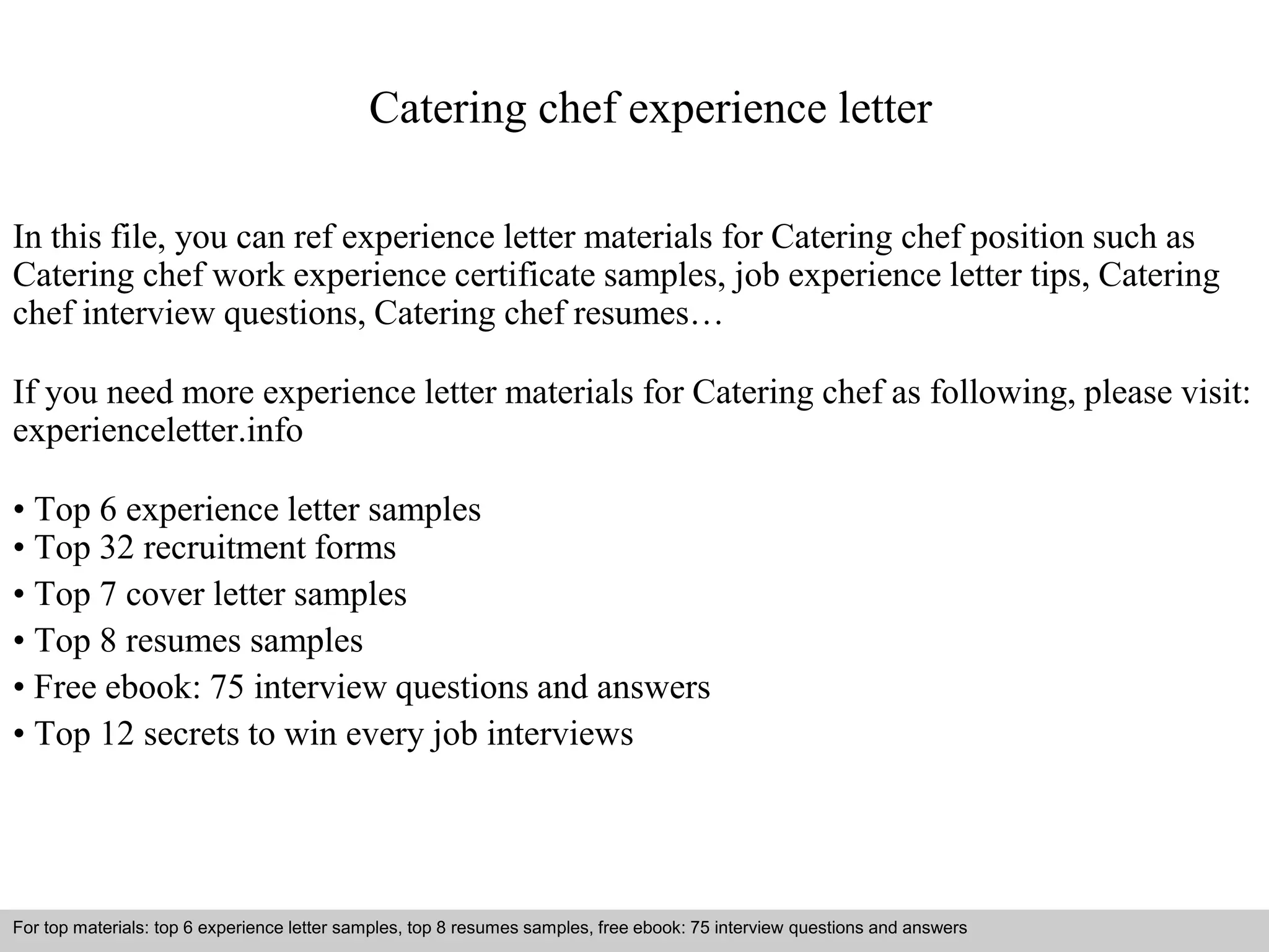 Catering chef experience letter | PPT