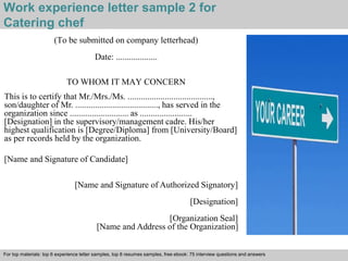 Catering chef experience letter | PPT