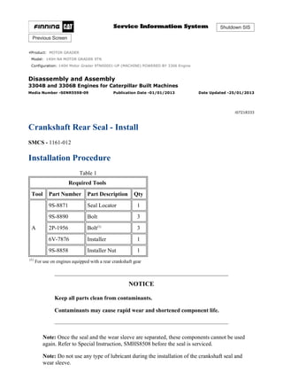 Caterpillar cat 140 h motor grader (prefix 9tn) service repair manual ...
