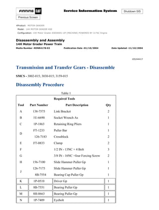 Caterpillar Cat 14H Motor Grader (Prefix ASE) Service Repair Manual ...