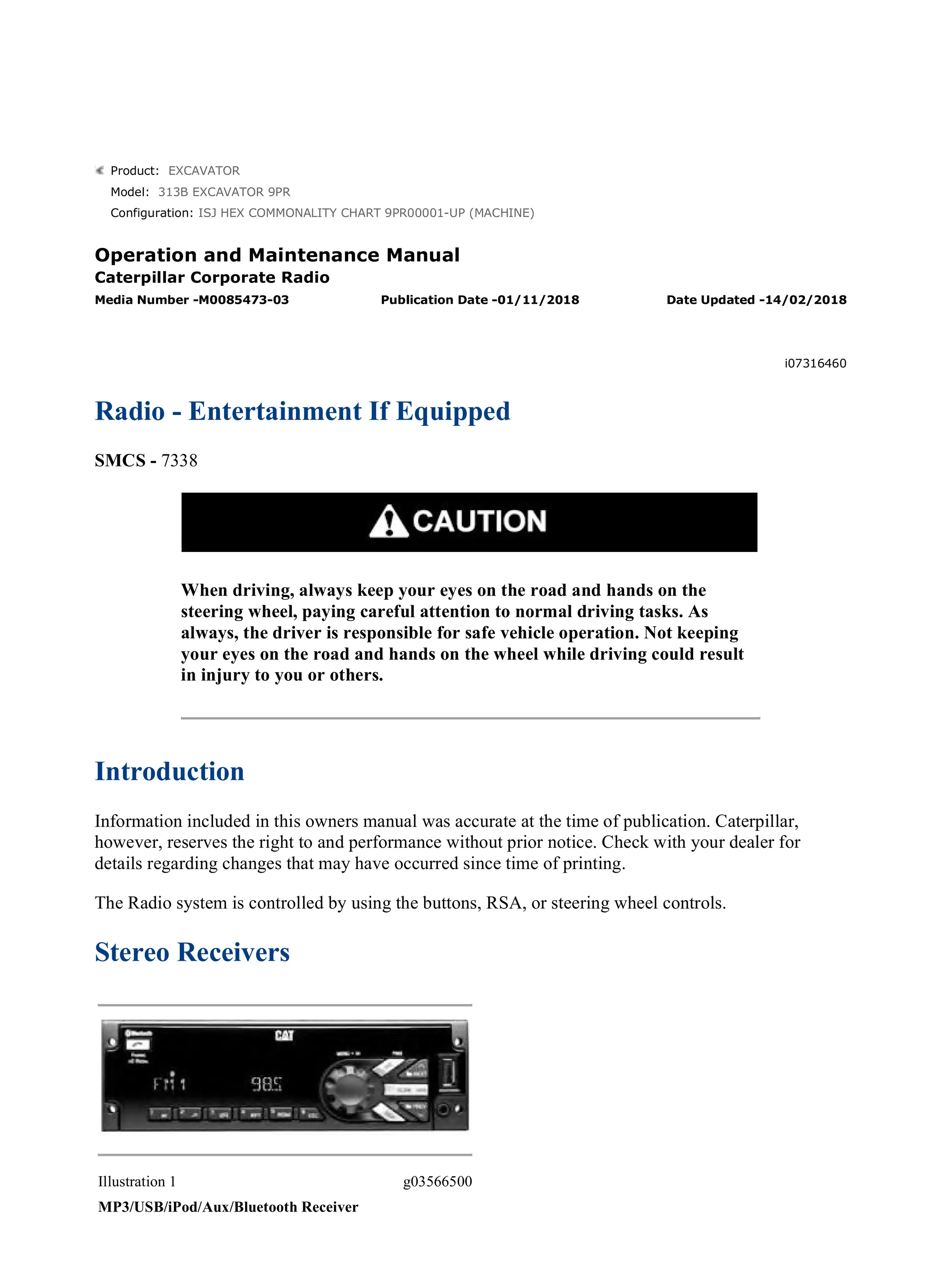 Caterpillar CAT 313B EXCAVATOR (9PR00001-UP) Operation and Maintenance ...