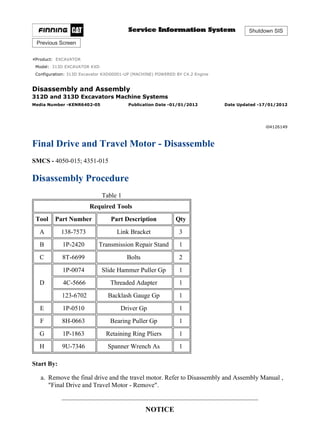 Caterpillar Cat 313D Excavator (Prefix KXD) Service Repair Manual ...