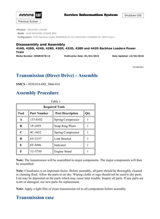 Caterpillar Cat 442D Backhoe Loader (Prefix BRG) Service Repair Manual ...