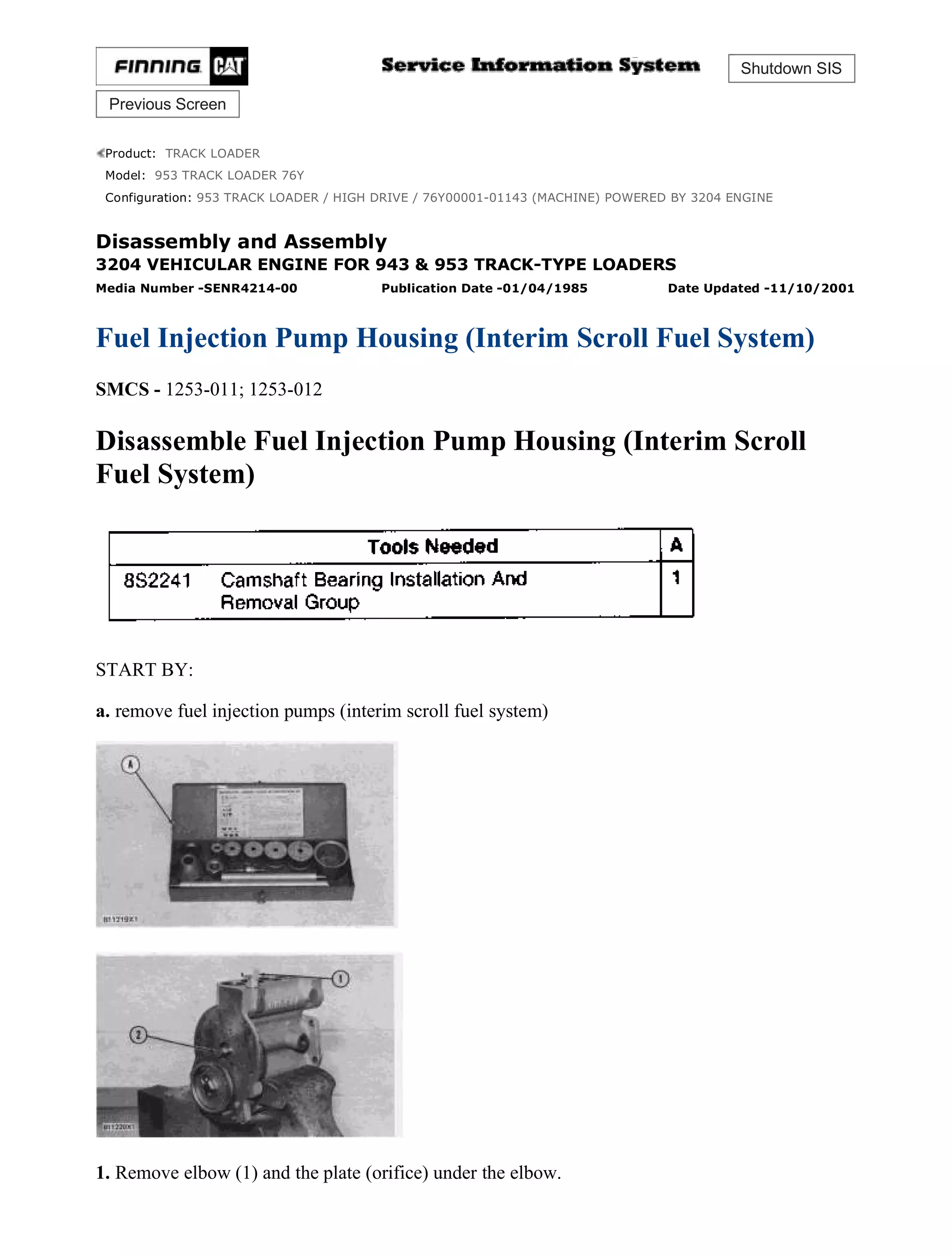 Caterpillar Cat 953 TRACK LOADER (Prefix 76Y) Service Repair Manual ...