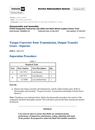 Caterpillar Cat 962H Wheel Loader (Prefix MAL) Service Repair Manual ...