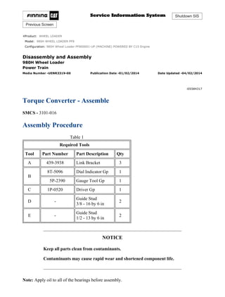 Caterpillar Cat 980H Wheel Loader (Prefix PF8) Service Repair Manual ...