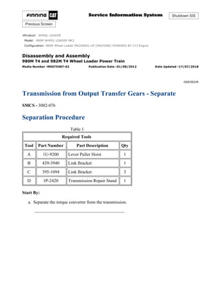 Caterpillar Cat 980M Wheel Loader (Prefix MK2) Service Repair Manual ...