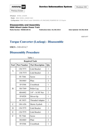 Caterpillar Cat 986K Wheel Loader (Prefix SWH) Service Repair Manual ...