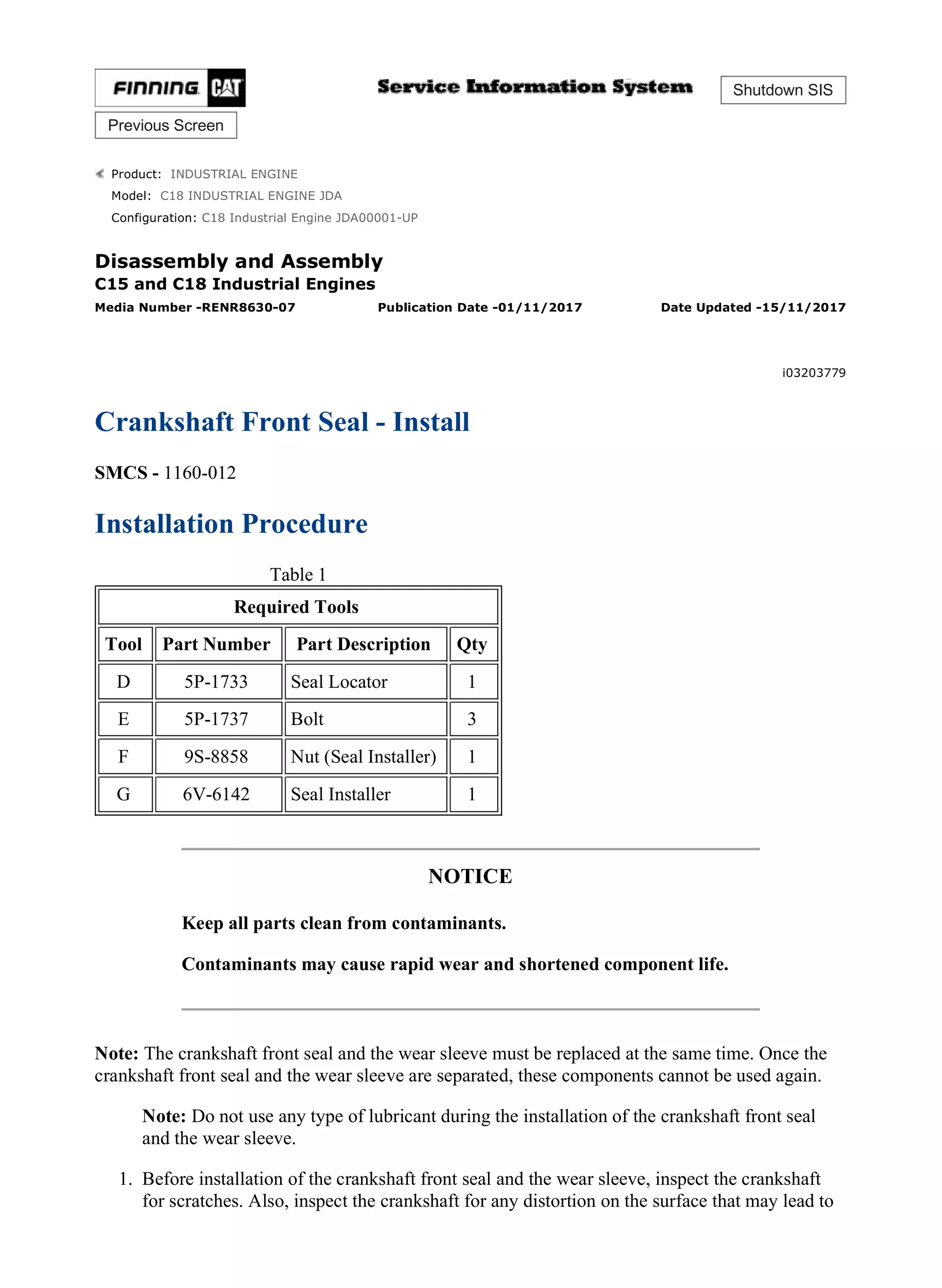 Caterpillar cat c18 industrial engine (prefix jda) service repair ...