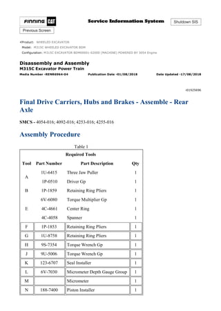 Caterpillar Cat M315C WHEELED EXCAVATOR (Prefix BDM) Service Repair Manual (BDM00001-02000).pdf