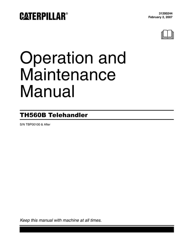 Caterpillar cat th560 b telehandler operator and maintenance manual sn ...