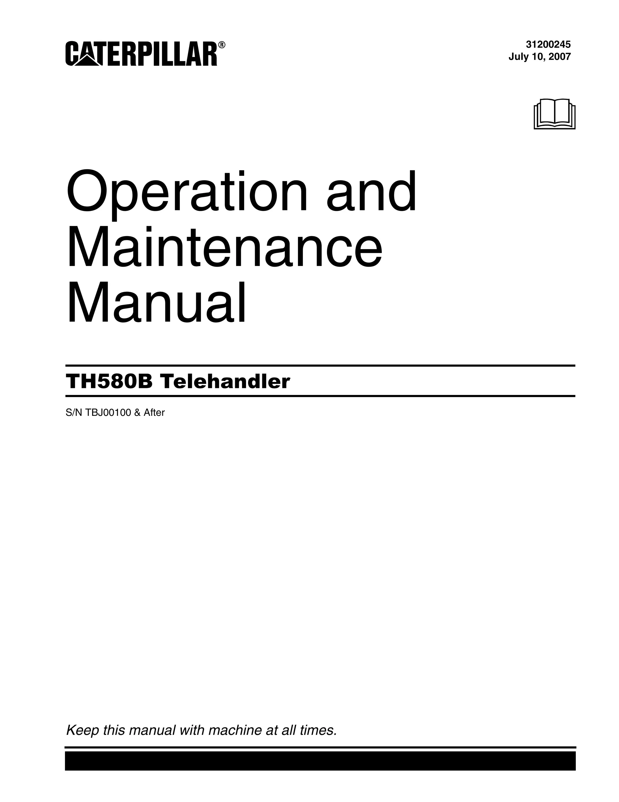 Caterpillar cat th580 b telehandler operator and maintenance manual sn ...