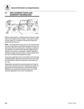Caterpillar cat tl1055 tl1255 telehandler service repair manual (sn ...