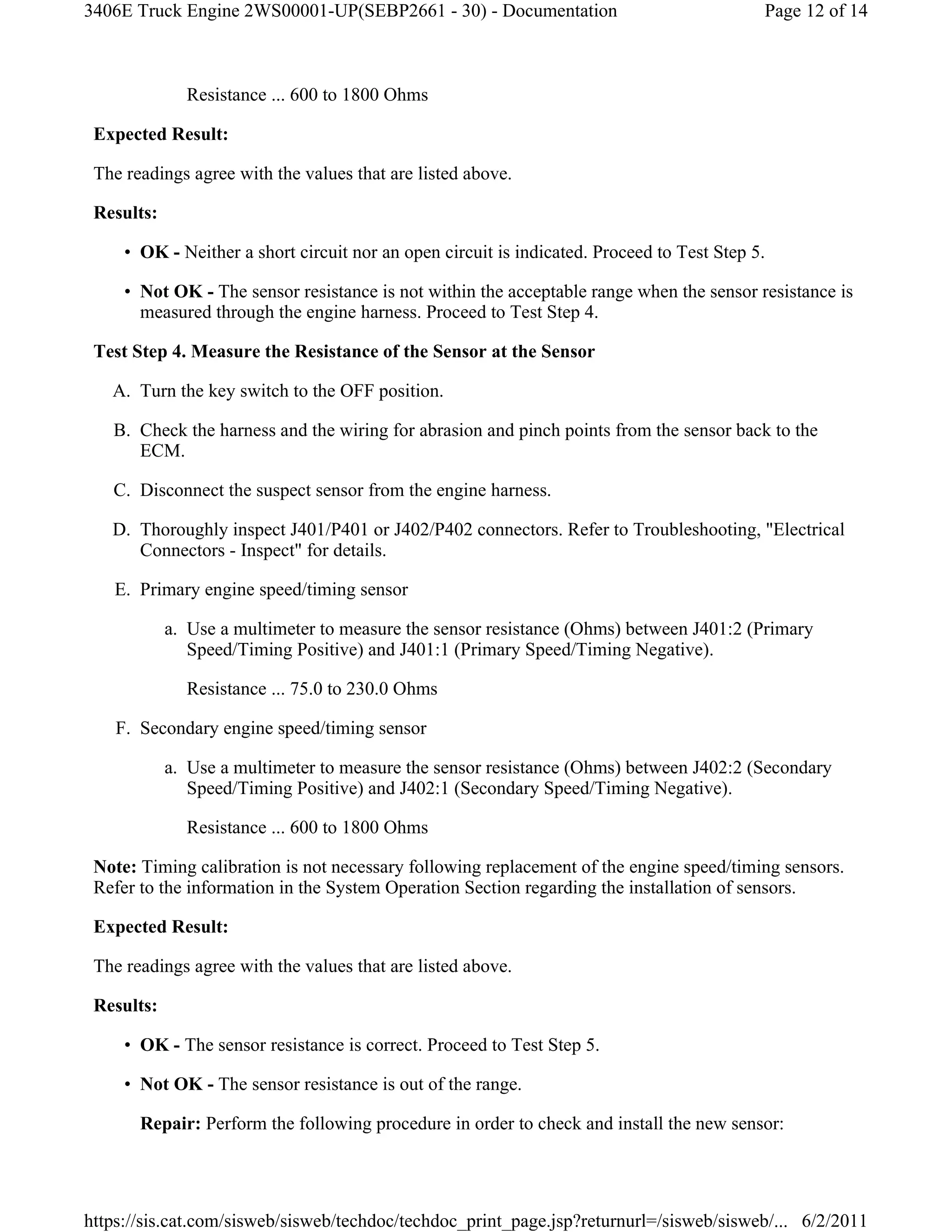 Caterpillar engine speed timing sensor circuit test | PDF