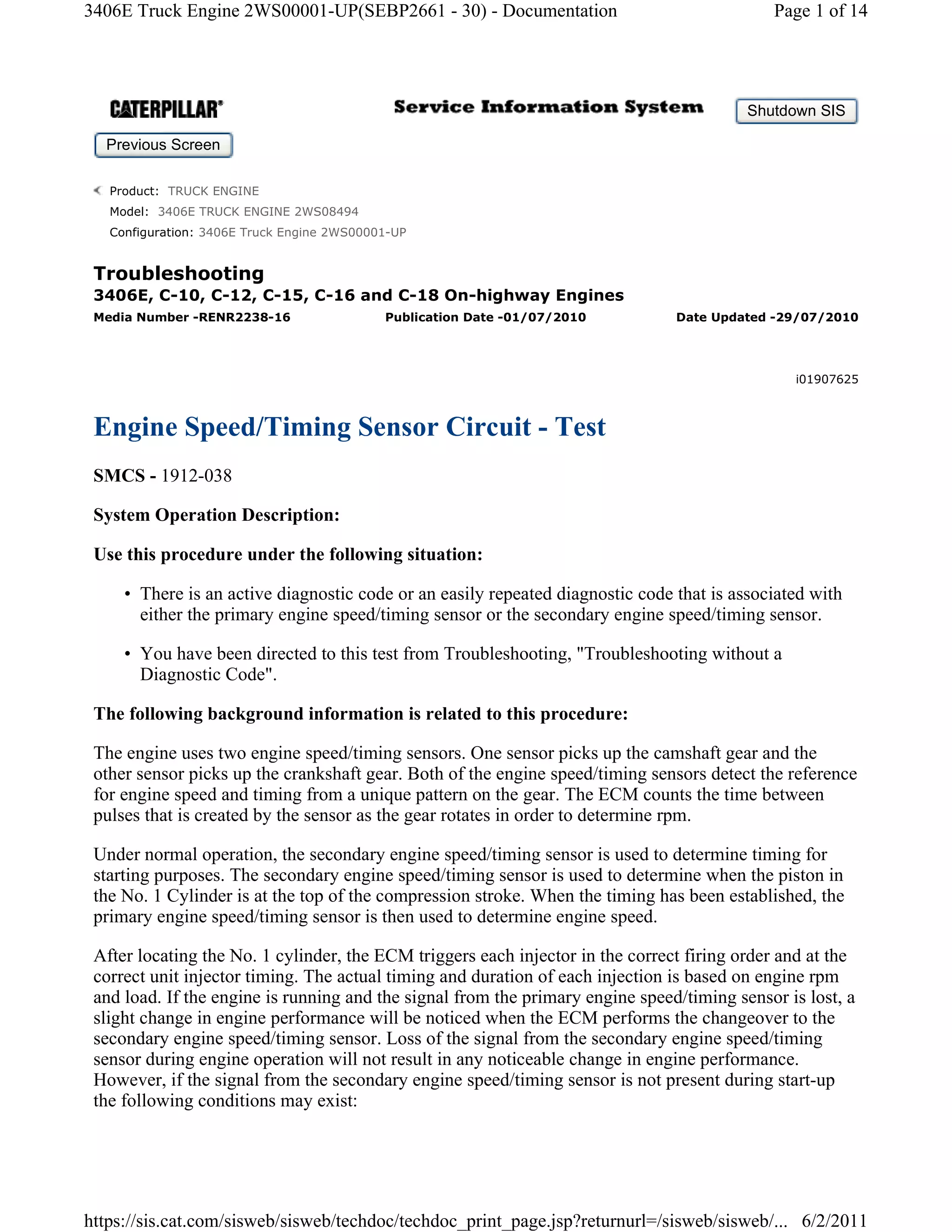 Caterpillar engine speed timing sensor circuit test | PDF