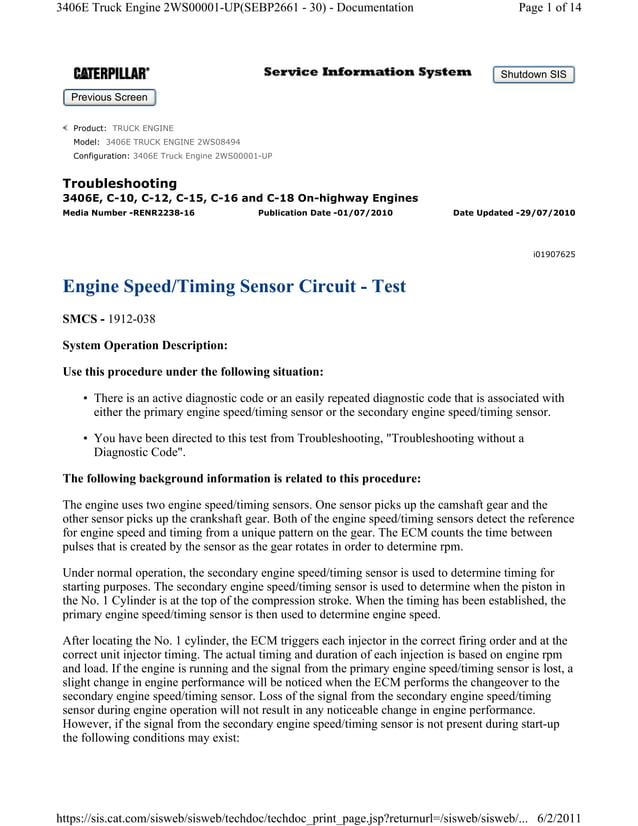 Caterpillar engine speed timing sensor circuit test | PDF | Auto Repair ...