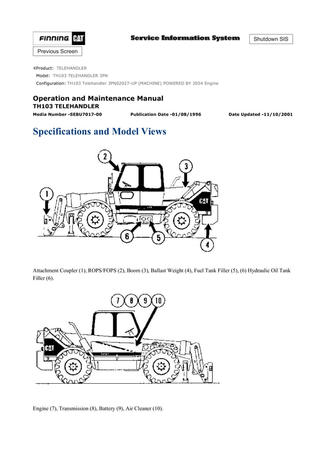 caterpillar TH103 telehandler operation maintenance manual | PDF