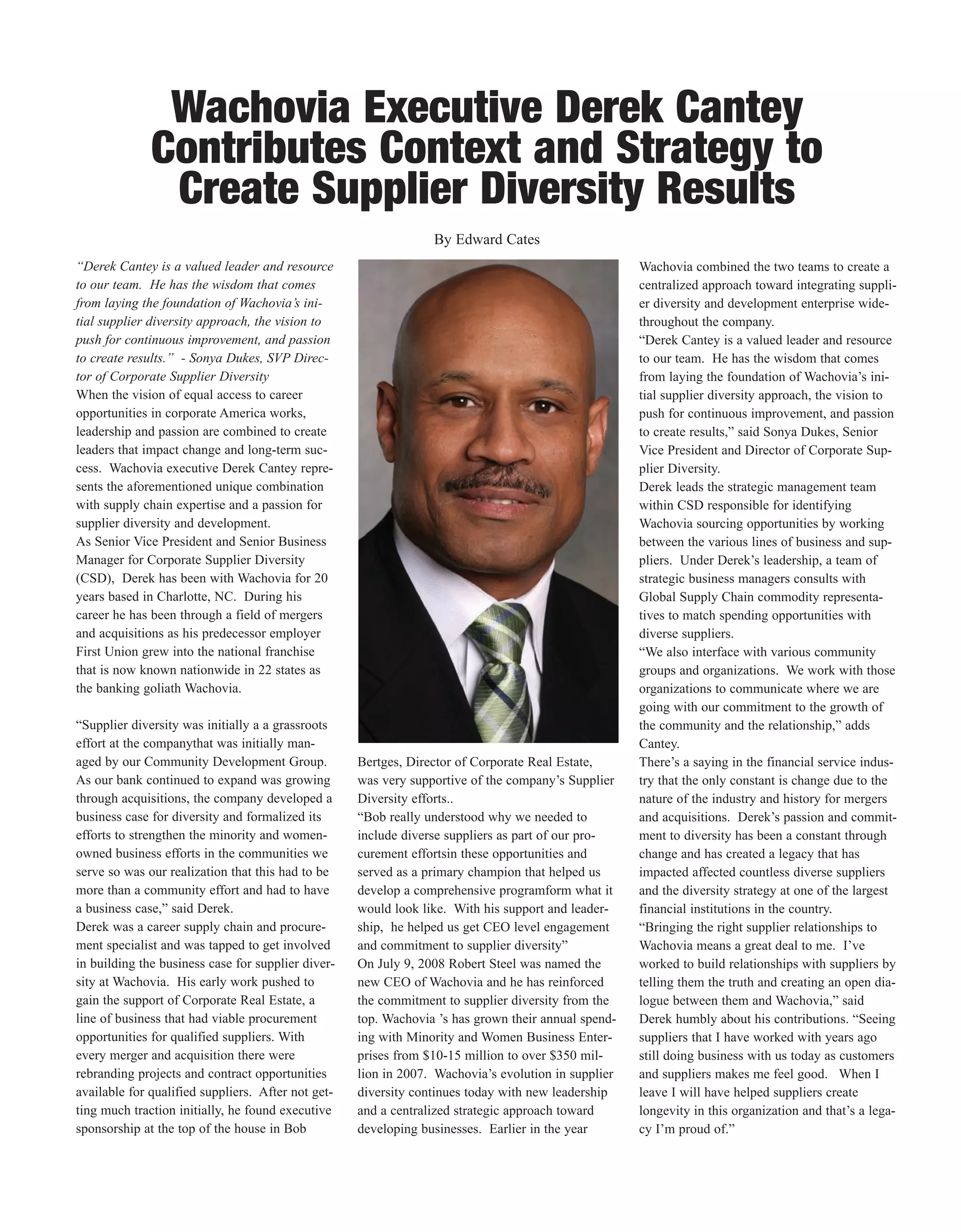Executive Derek Cantey Contributes and Creates Supplier Diversity ...