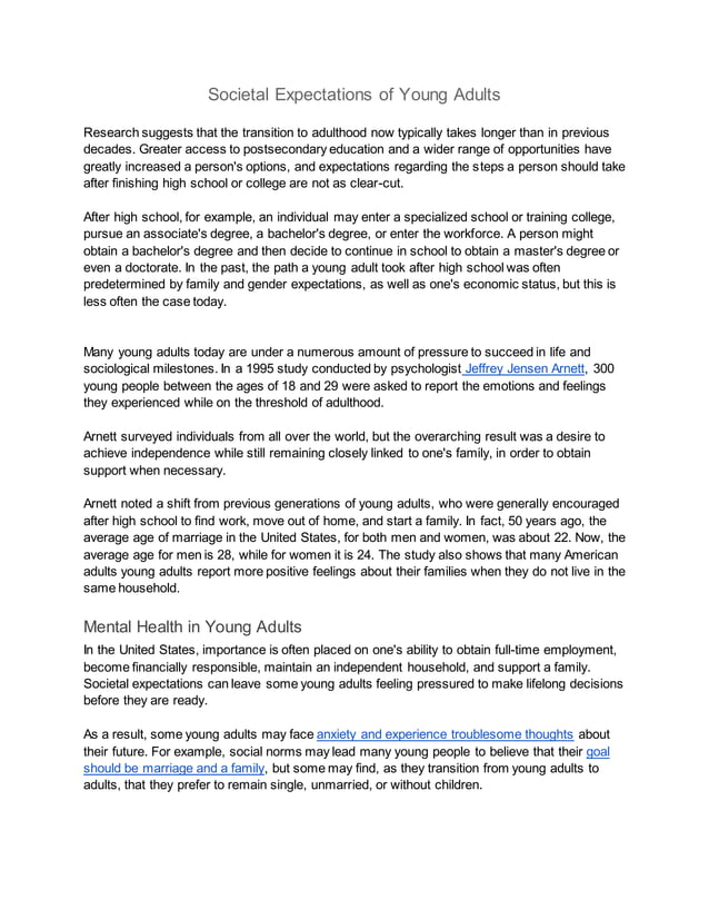 Societal Expectations of Young Adults | DOCX | Parenting Teens | Parenting