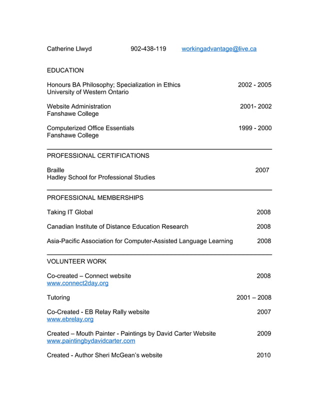 Catherine Llwyd Cv (2) | PDF