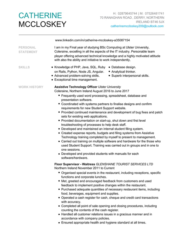 Catherine mc closkey cv march 3 | PDF | Programming Languages | Computing