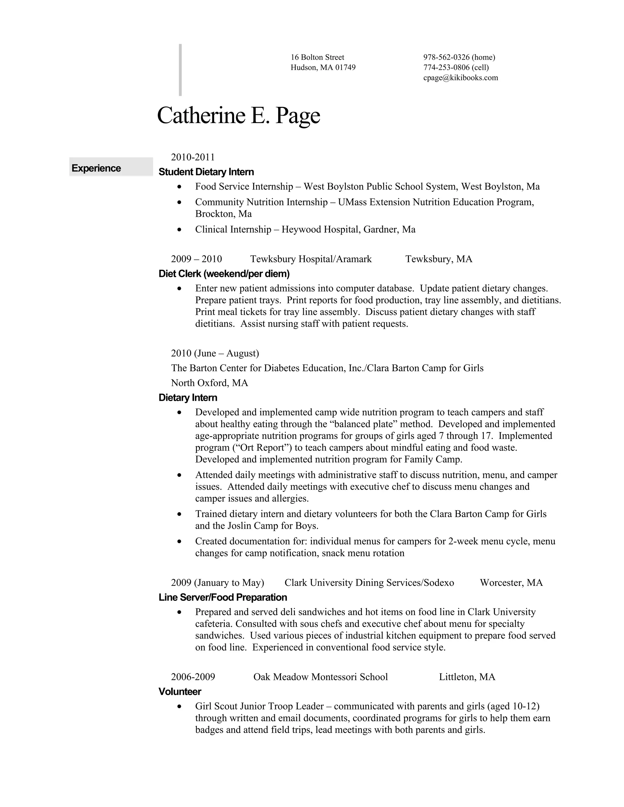 Catherine page resume 2010 | DOC