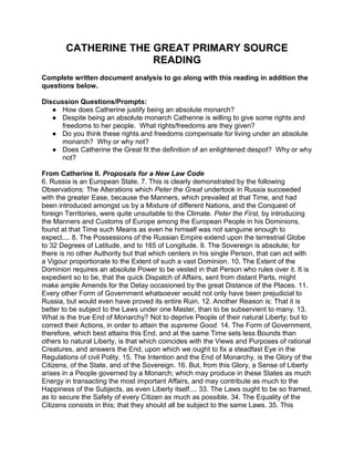 Catherinethe greathonors | DOC | Political Issues & policy | Politics