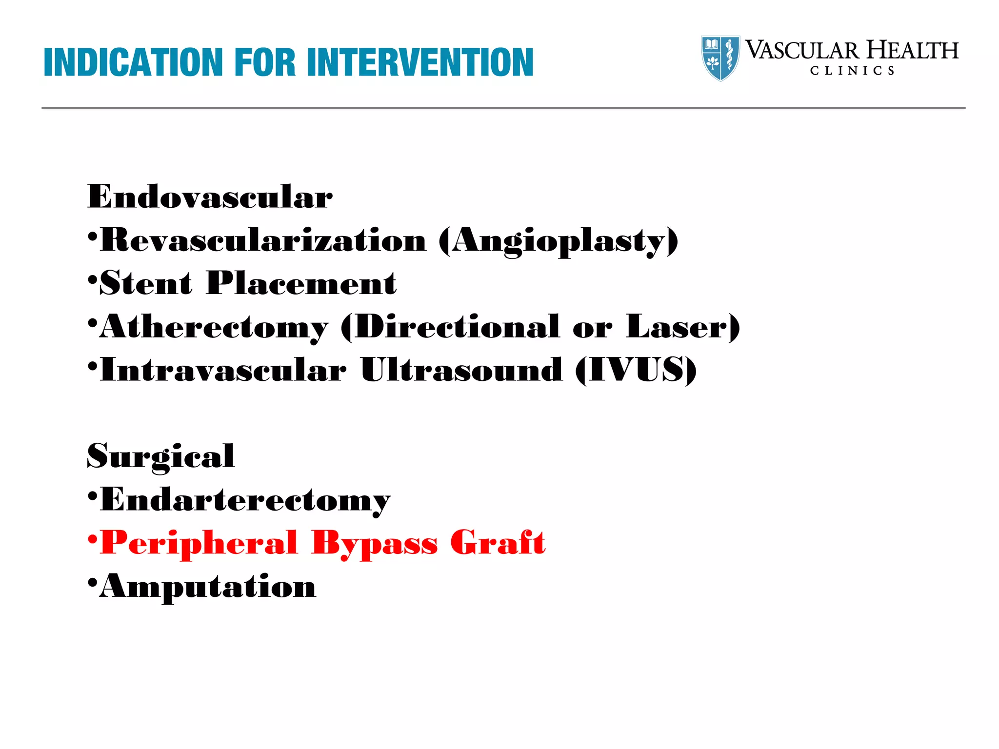 Catheter Based Intervention and Surgical Management of Peripheral ...