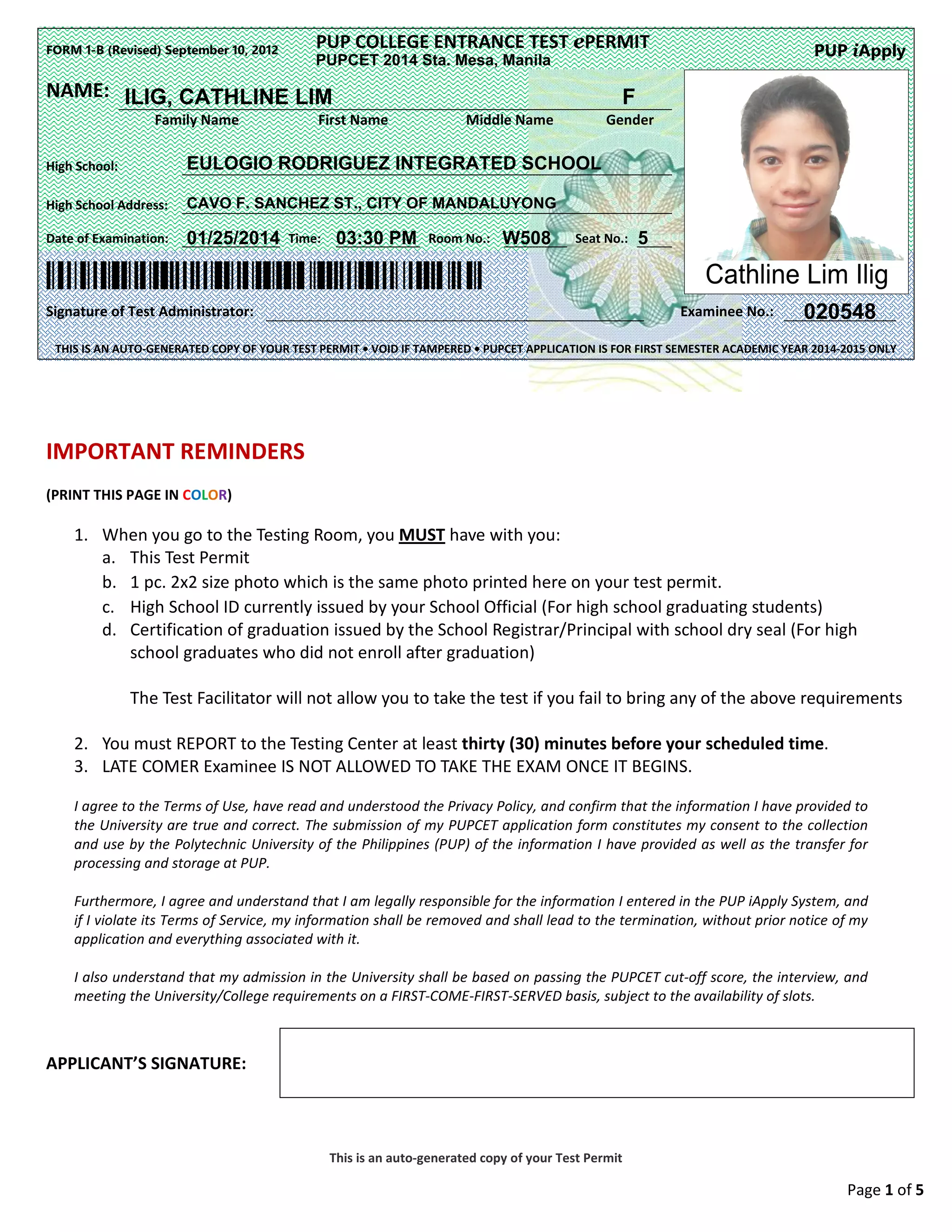 Cathline entrance permit | PDF