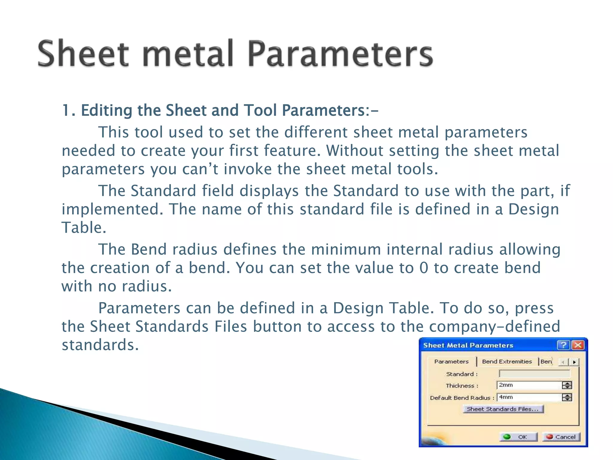 Catia sheetmetal parameters | PPTX