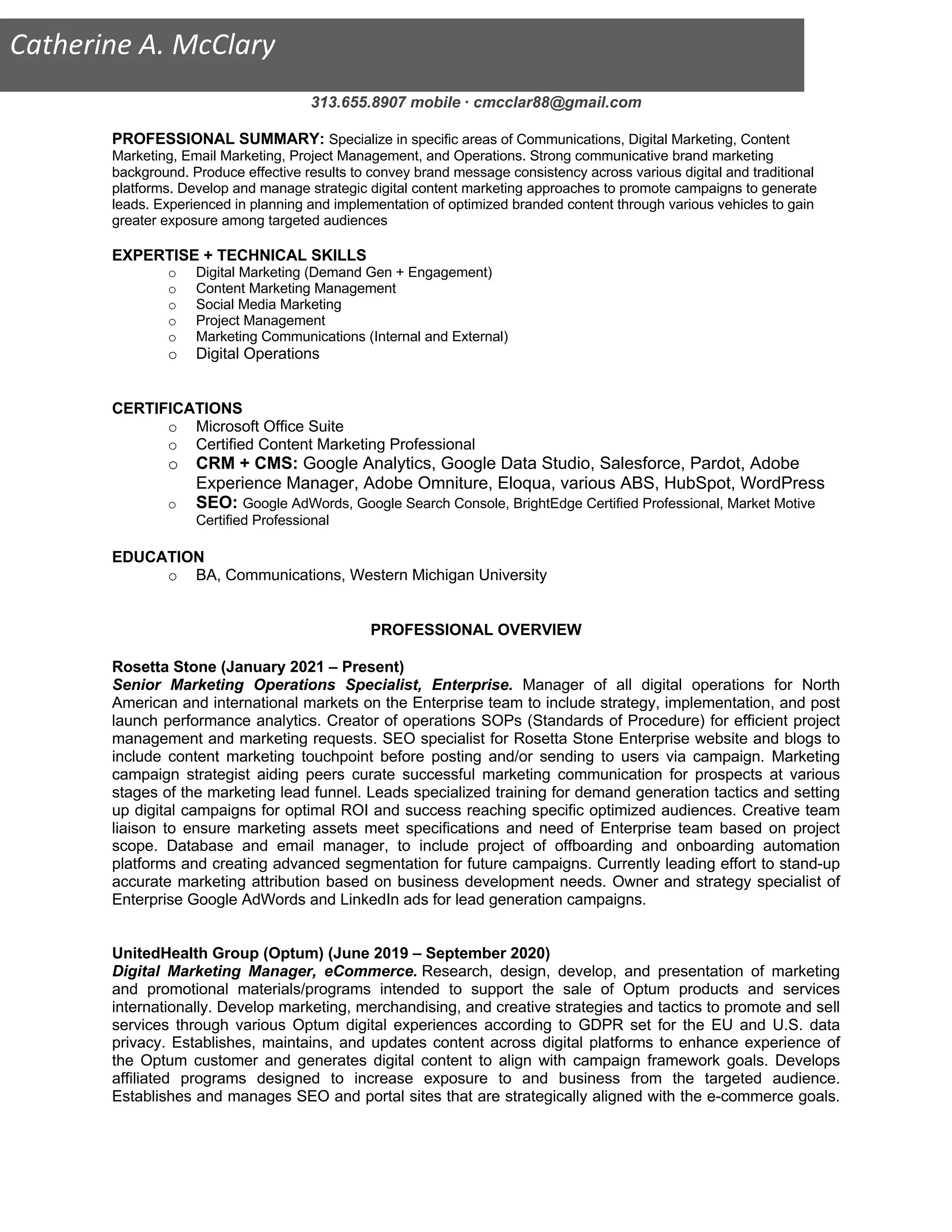 Catherine McClary Resume 2021 | PDF