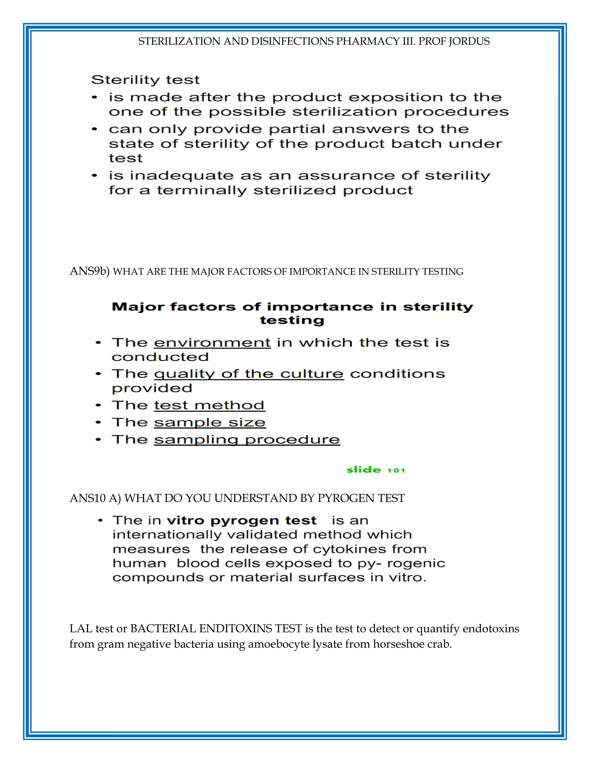STERILISATION AND DISINFECTION QUESTIONS WITH ANSWERS | PDF