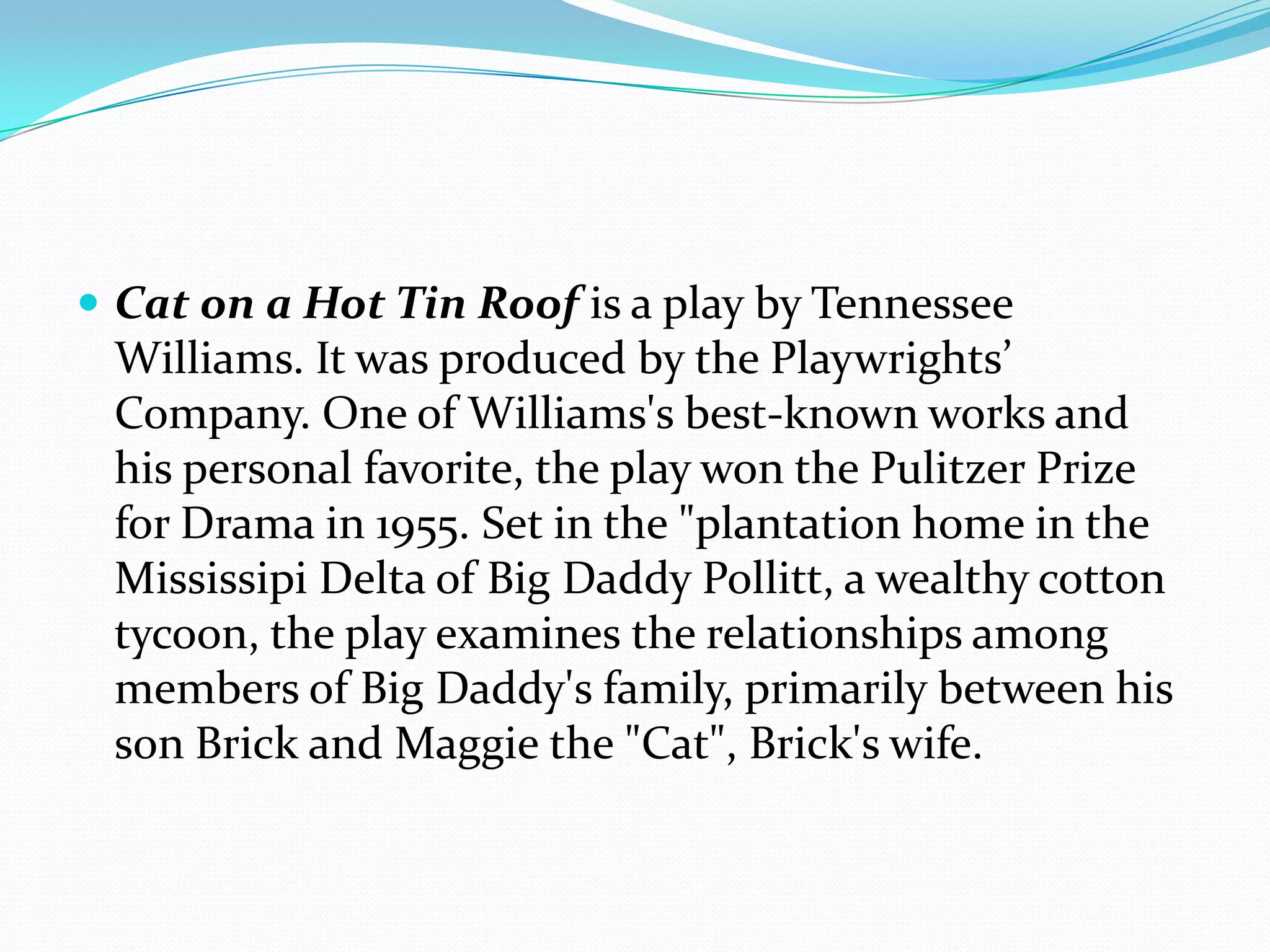 Cat on a hot tin of roof By Christy | PPTX