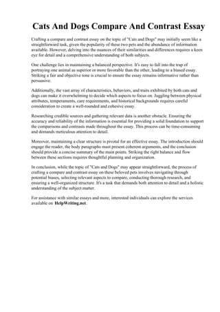 Cats And Dogs Compare And Contrast Essay | PDF