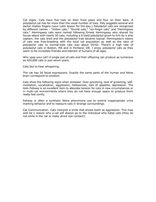 Cats facts | PDF | Cats | Pets
