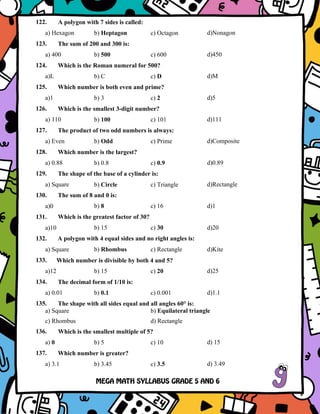 CATSO MATH SYLLABUS GRADE 5-6 for Pakistan Competition | PDF