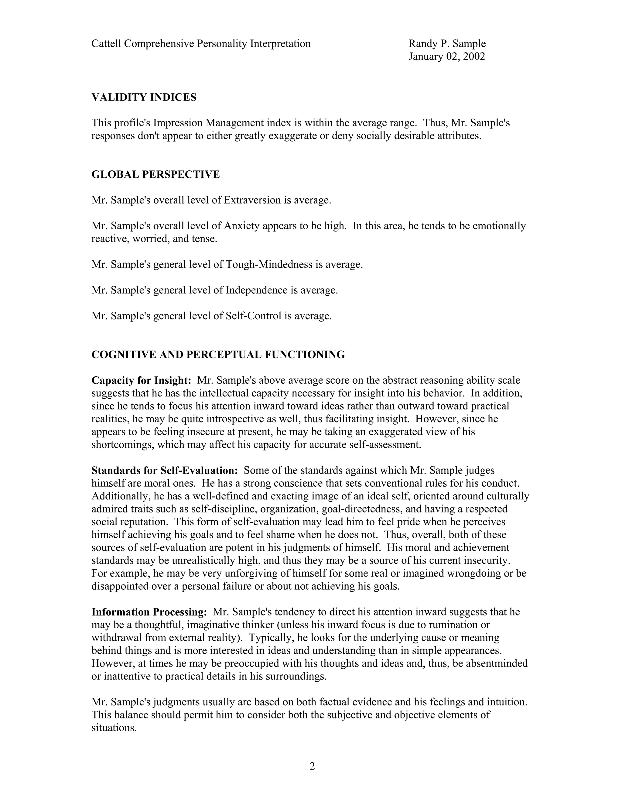 Cattell comprehensive personality report | PDF